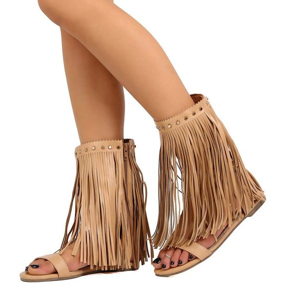 Misbehave | Shoes | Misbehave Falling Fringe Adorned Studded Zip Up ...